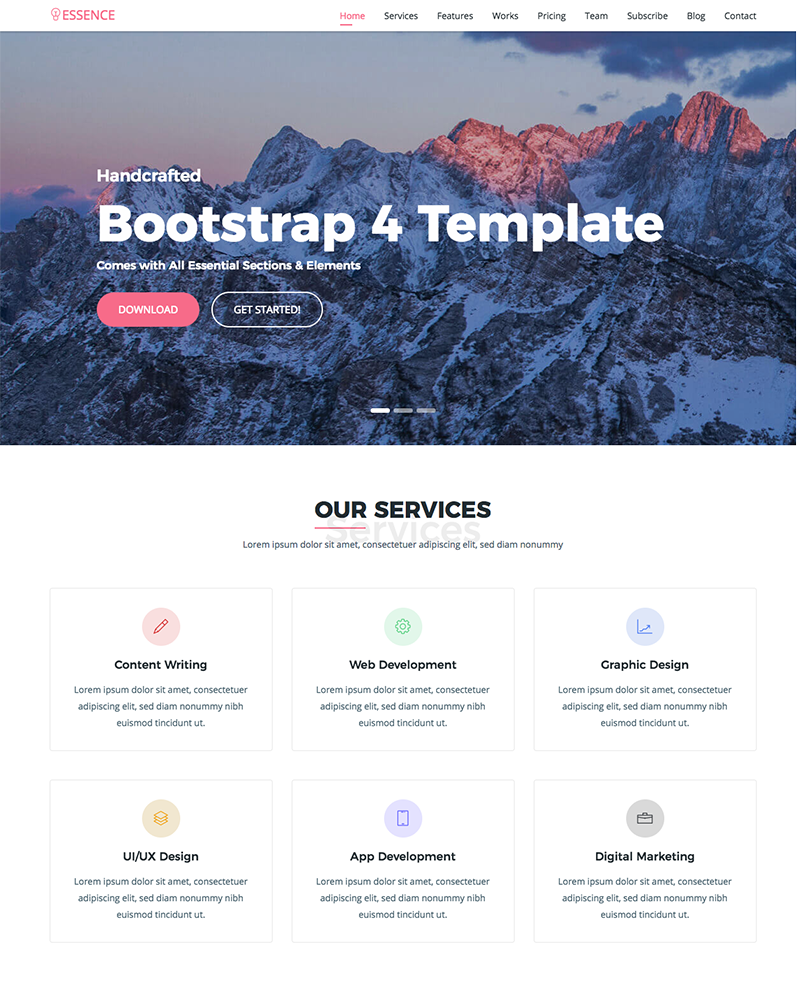 Essence - Multi-purpose Bootstrap 4 Landing Page Template