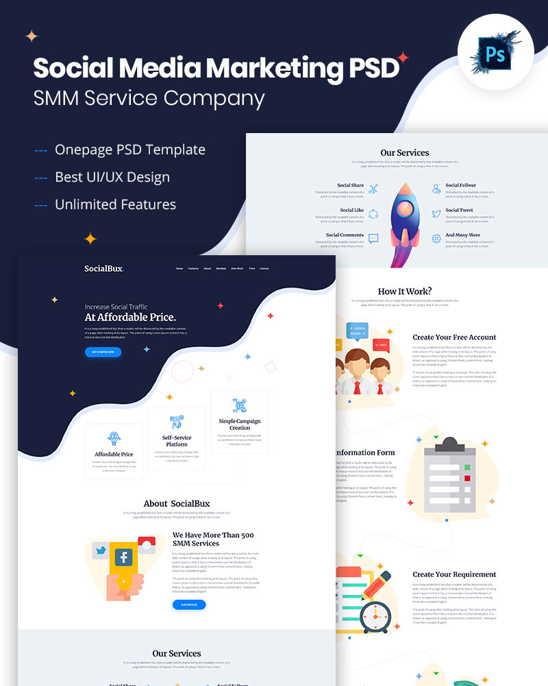 SocialBux SMM Service Provider PSD Template - TemplateMonster