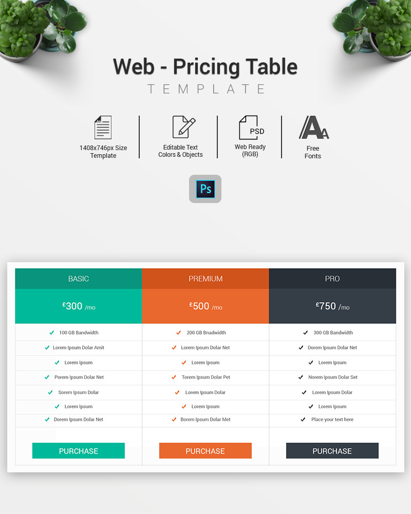 Web – Pricing Table Infographic Elements - TemplateMonster