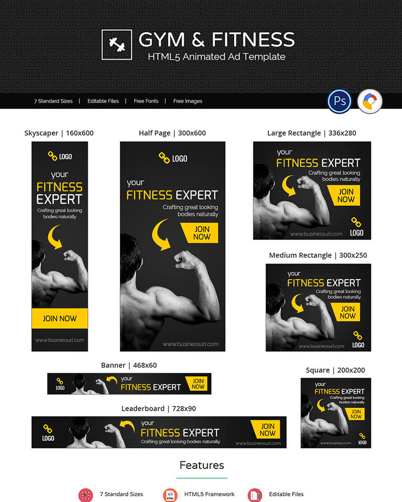 Zdrowie i fitness | Animowany baner Fitness Expert