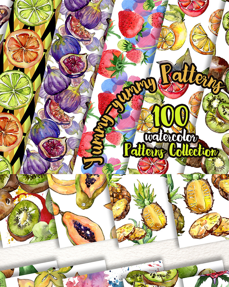 Yummy - Yummy 100 Patterns of Fruits JPG Watercolor Set - Illustration