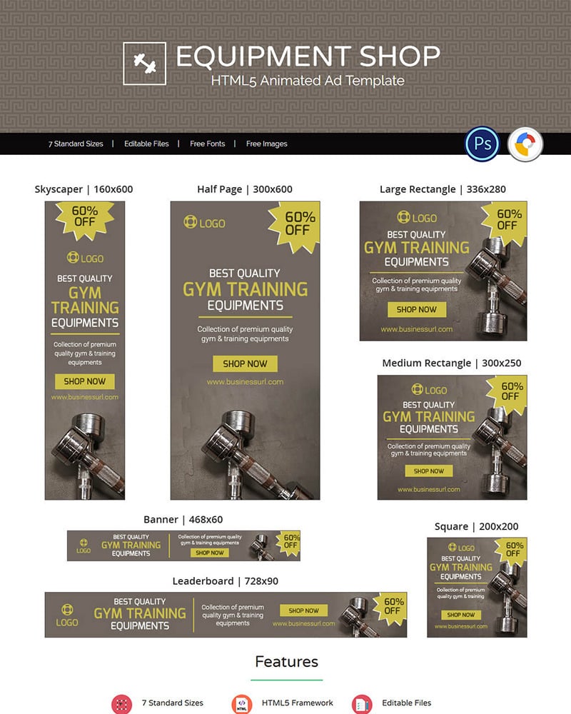 Health & Fitness | Gym Training Equipment Animated Banner