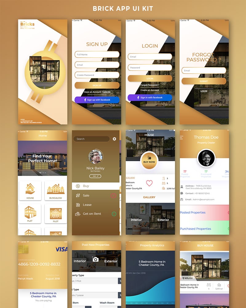 Bricks Mobile App UI PSD Template #71846 - TemplateMonster