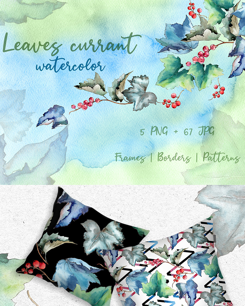 Leaves Currant PNG Watercolor Creative Set - Illustration