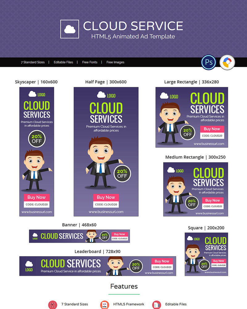 Professional Services | Cloud Service / Hosting Banner Ad Animated Banner