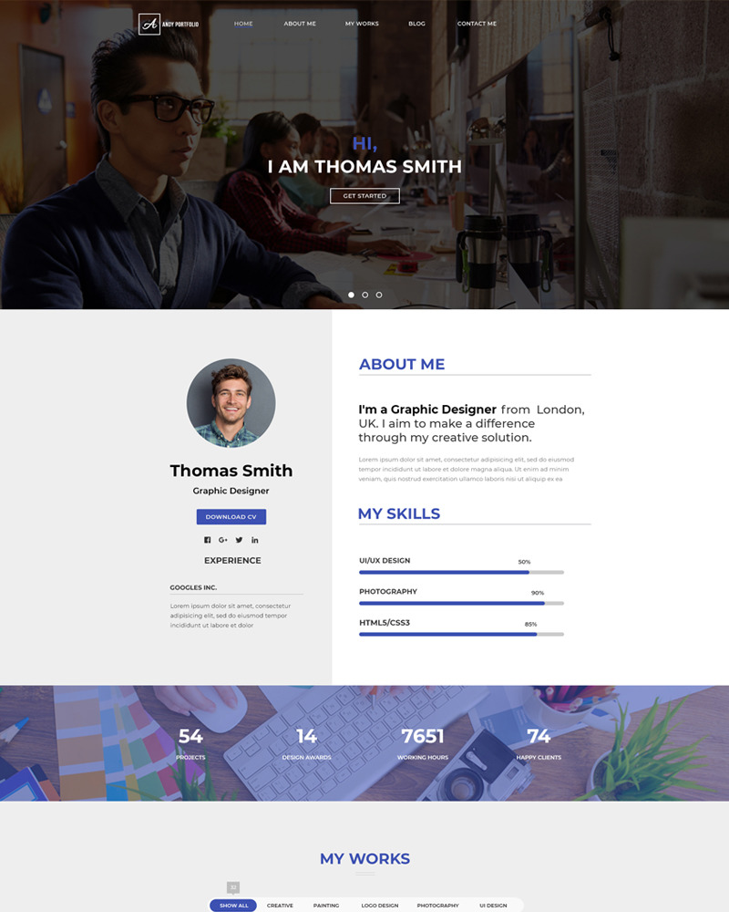 Andy - Portfolio Web PSD Template #71962 - TemplateMonster
