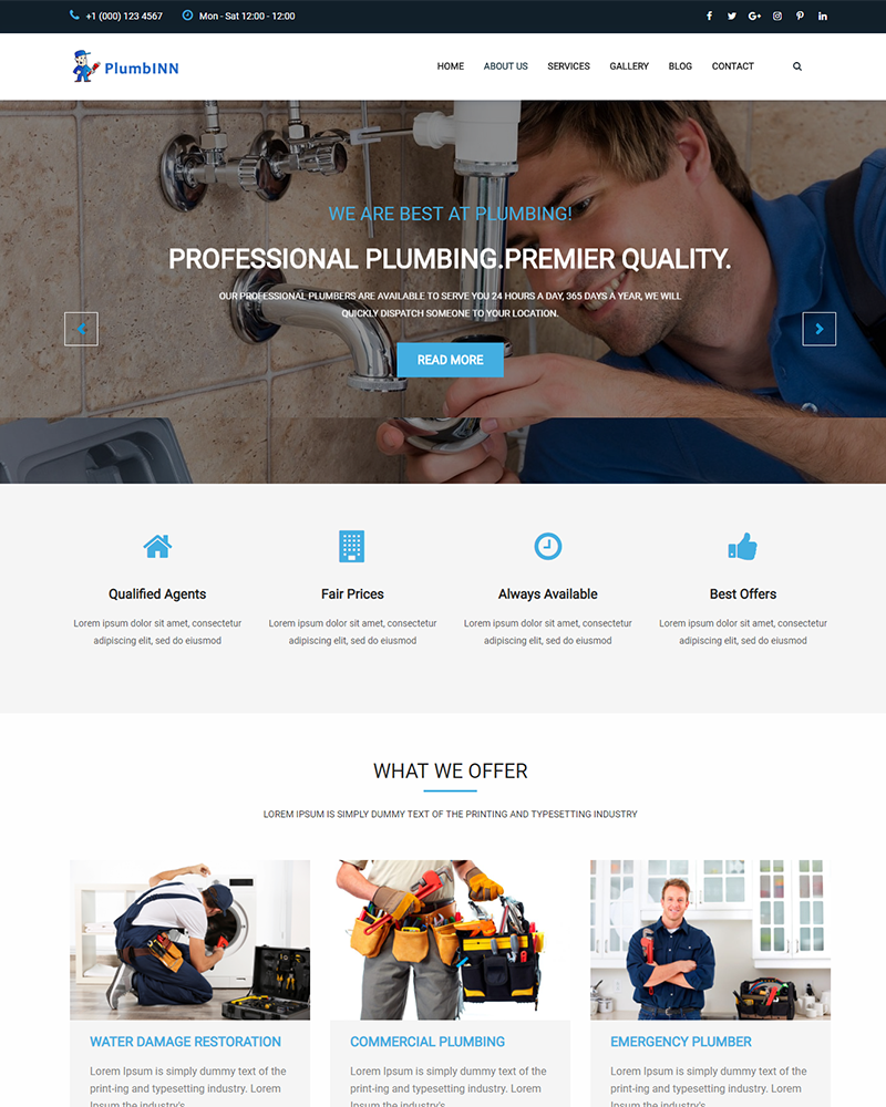 Plumbinn - Plumbing and Repairing HTML Template Landing Page Template