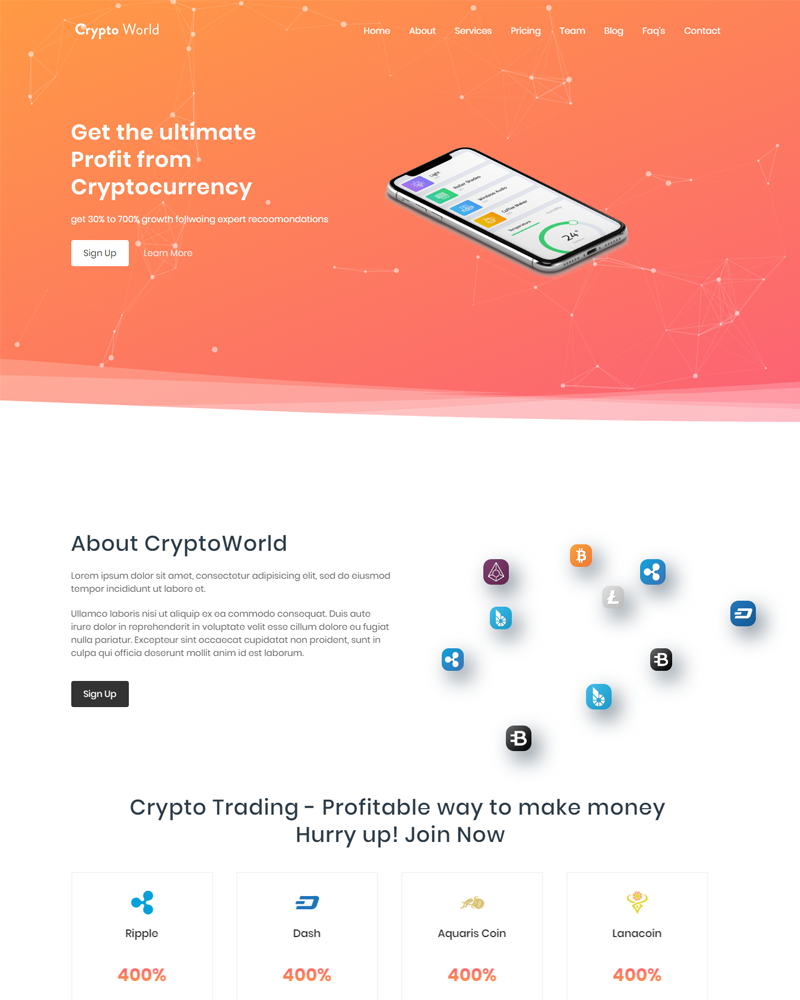 CyrptoWorld - Bitcoin trading Landing Page Template