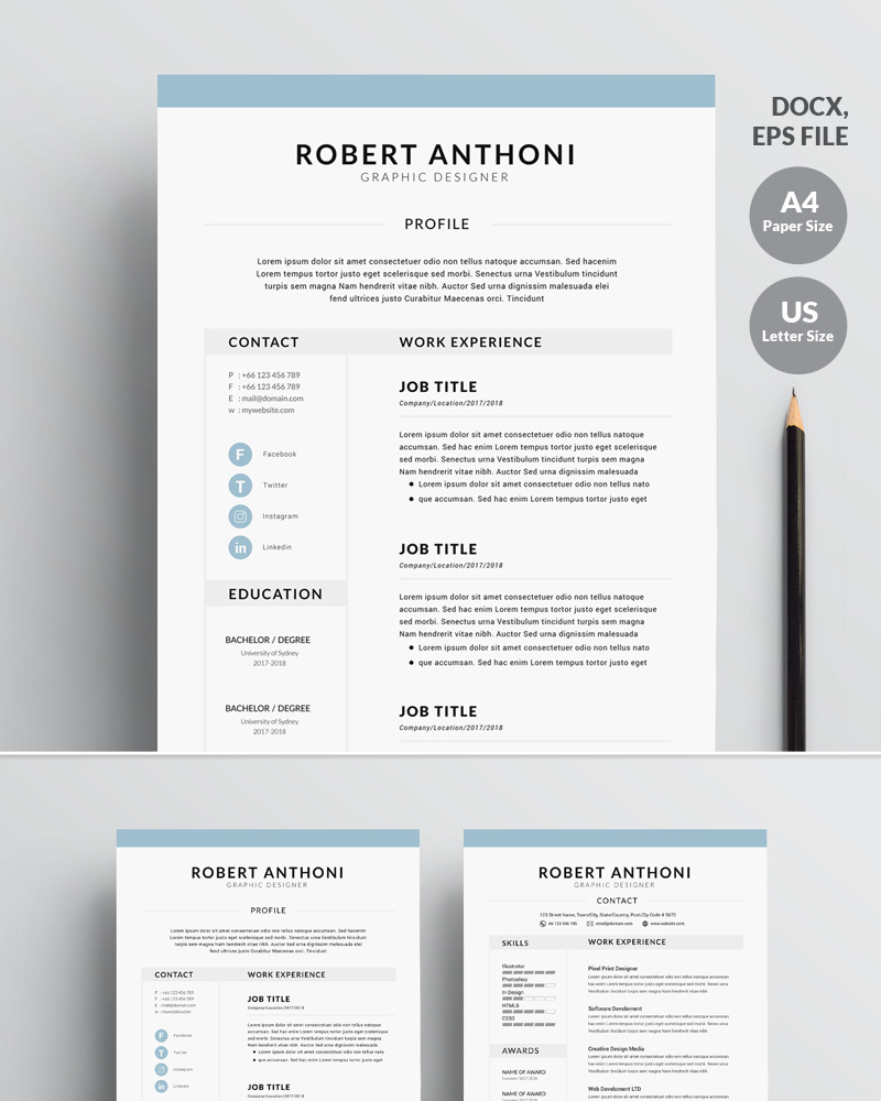 4 Page Professional Clean Resume Template - TemplateMonster
