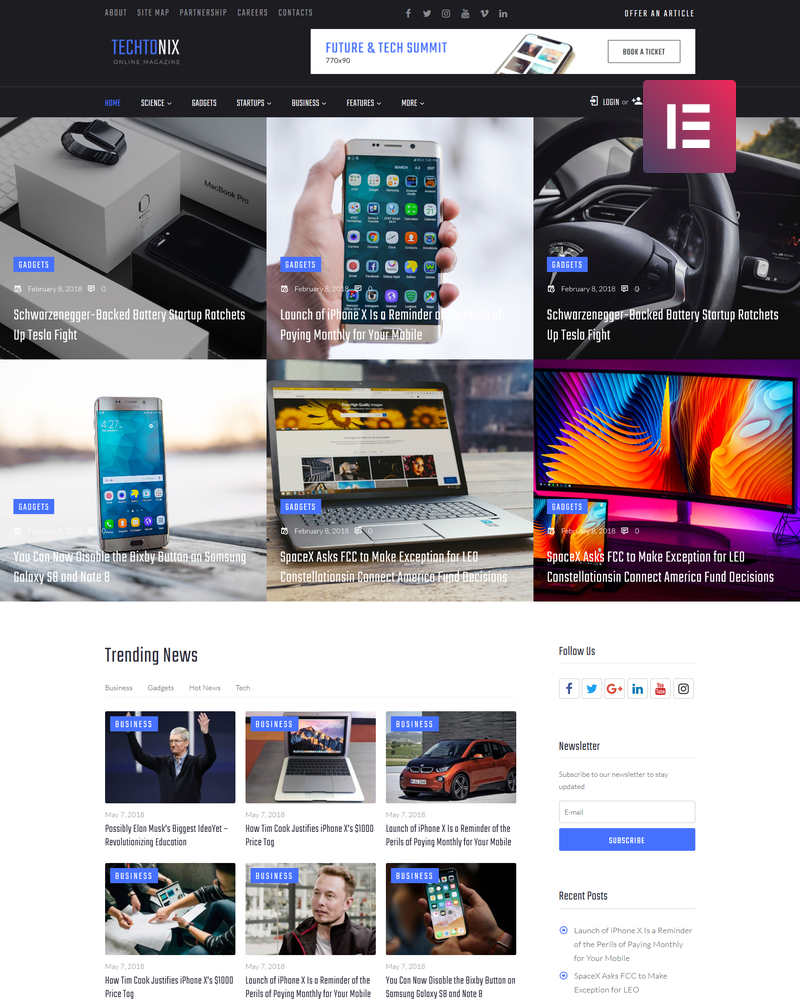 Techtonix - Tech Blog WordPress Elementor Theme