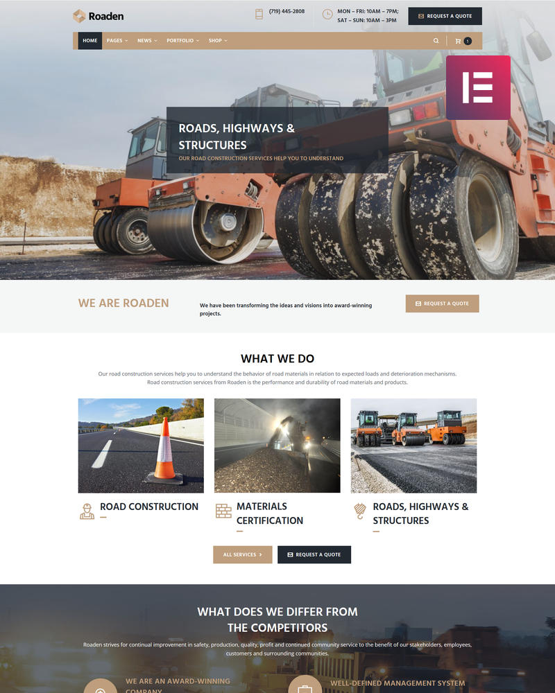 Roaden - Road Construction WordPress Elementor Theme