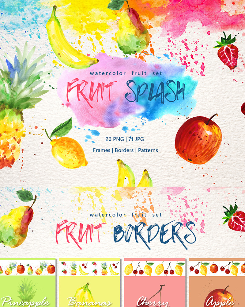 Watercolor Fruits PNG Set - Illustration - TemplateMonster