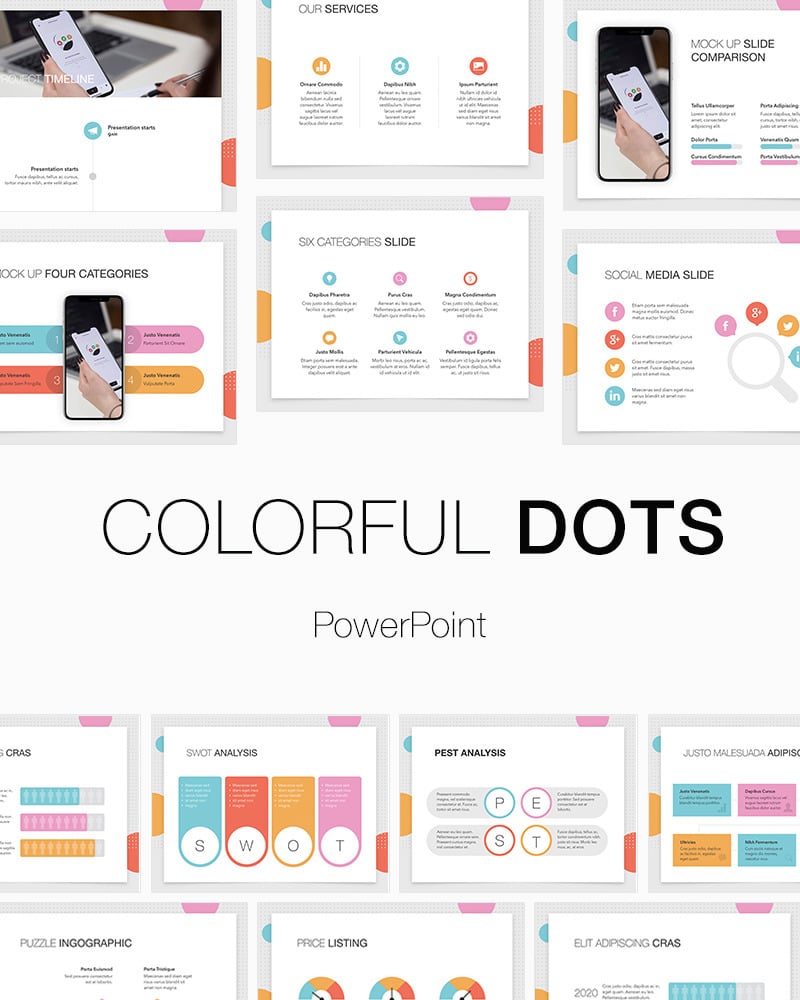 Modello PowerPoint con puntini colorati - TemplateMonster