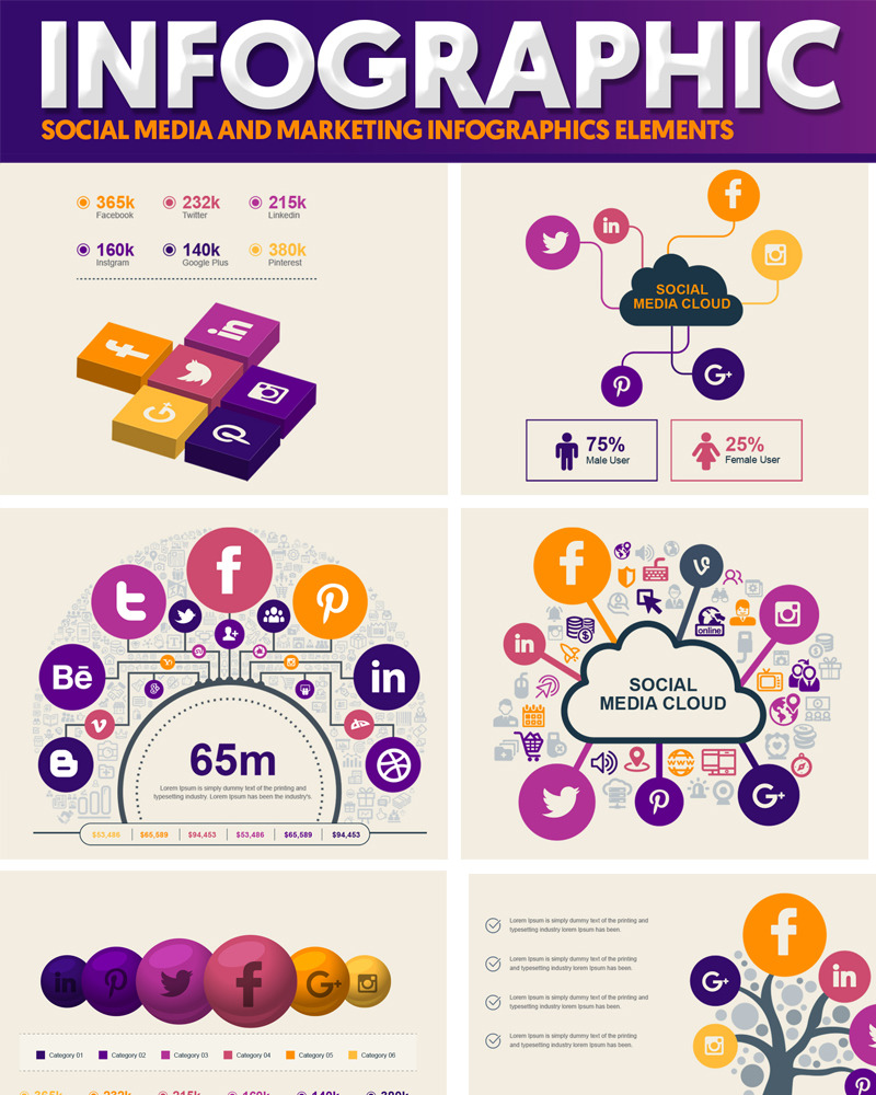 Social Media and Marketing Vector Elements Pack Infographic