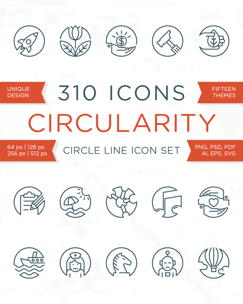 Circularity - Circle Line Icons Set #74614 - TemplateMonster