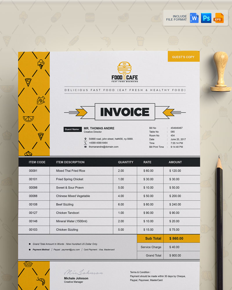 Fast Food Invoice - Corporate Identity Template