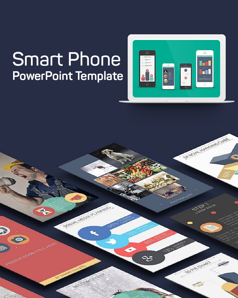 Flat - Smart Phone PowerPoint template - TemplateMonster