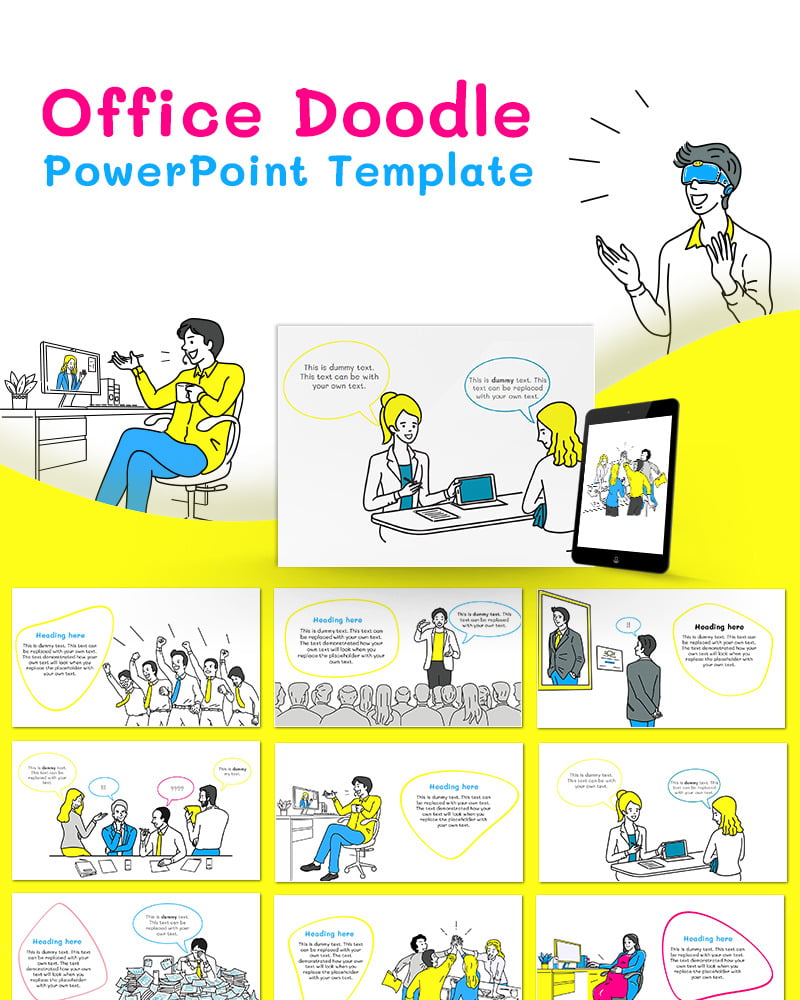 Office Doodle PowerPoint template #75928 - TemplateMonster