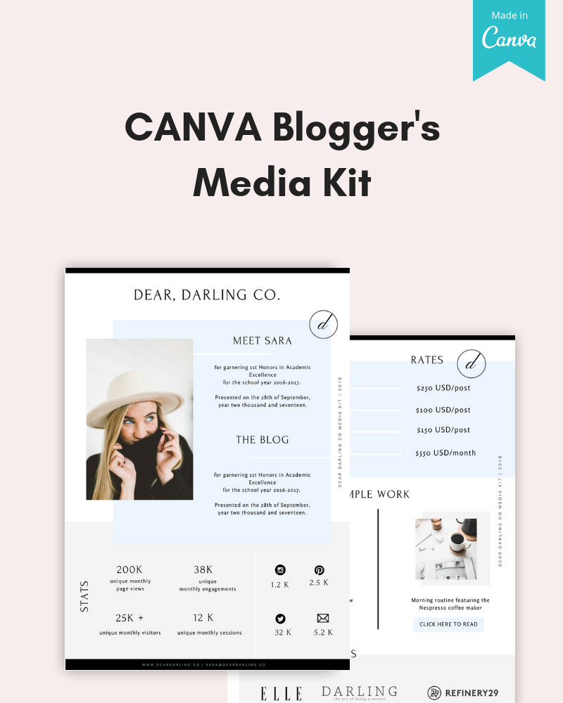 CANVA Bloggers Media Kit UI Elements - TemplateMonster