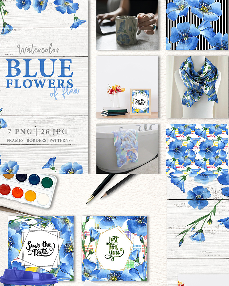 Blue Flowers of Flax Watercolor png - Illustration
