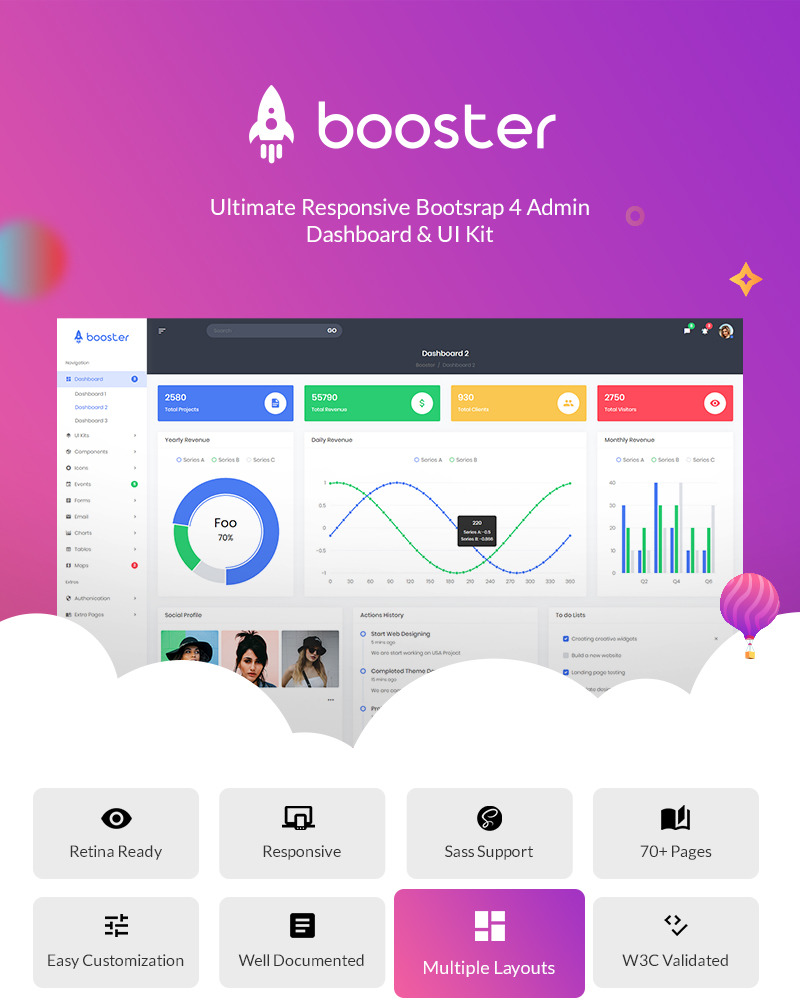 Booster - Bootstrap + Plantilla de administración del panel de Laravel