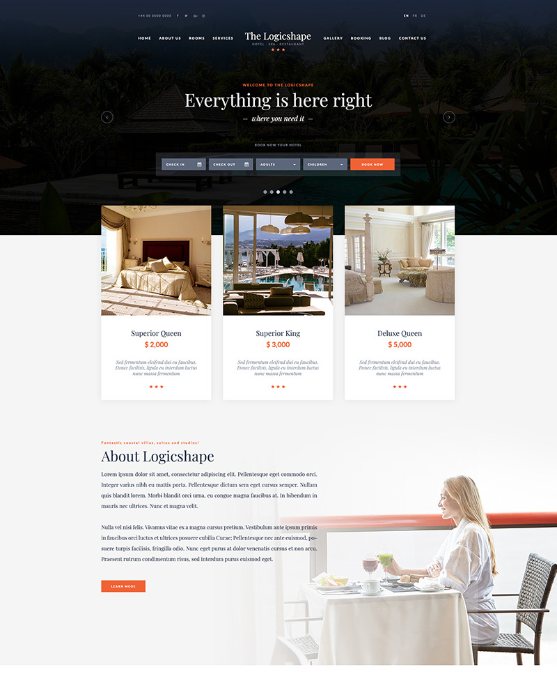 The Logicshape | Hotel, SPA & Restaurant PSD Template