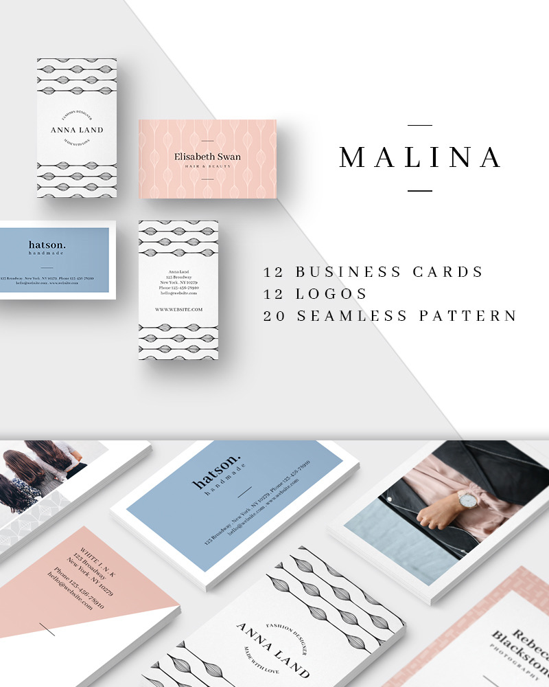 MALINA Business Cards + Logos + Patterns - Corporate Identity Template