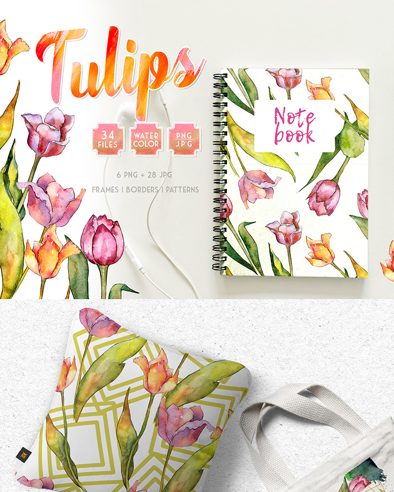 Tulips for Love Watercolor png - Illustration