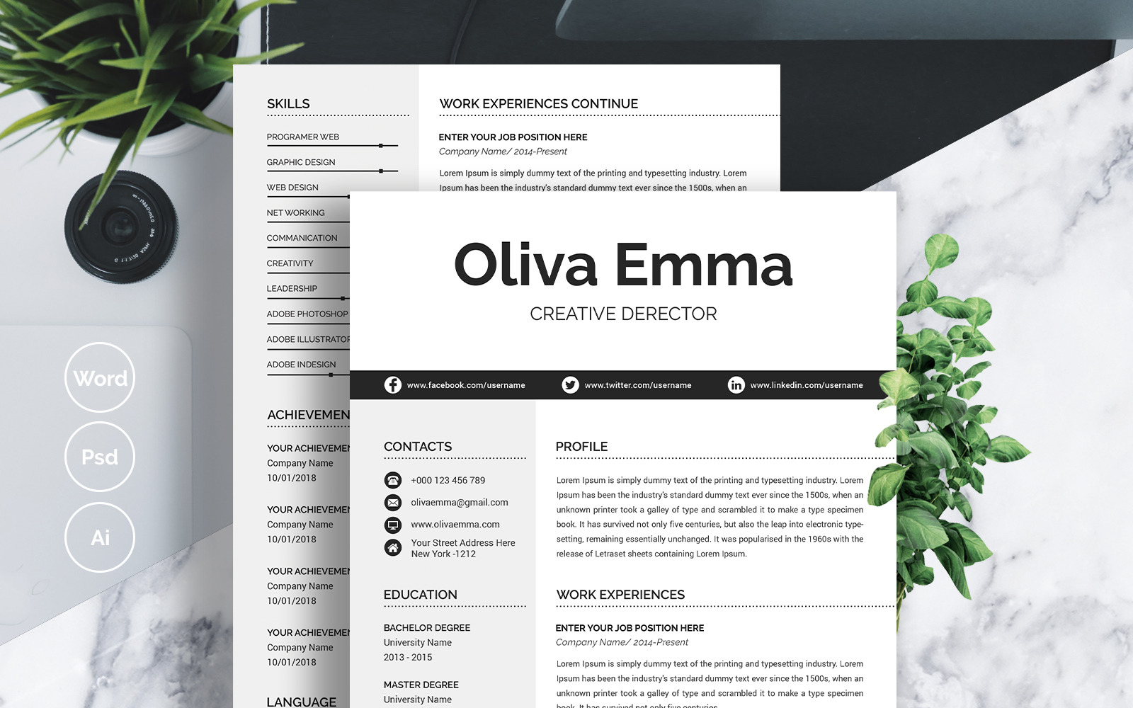 Oliva Emma Resume Template #76902 - TemplateMonster