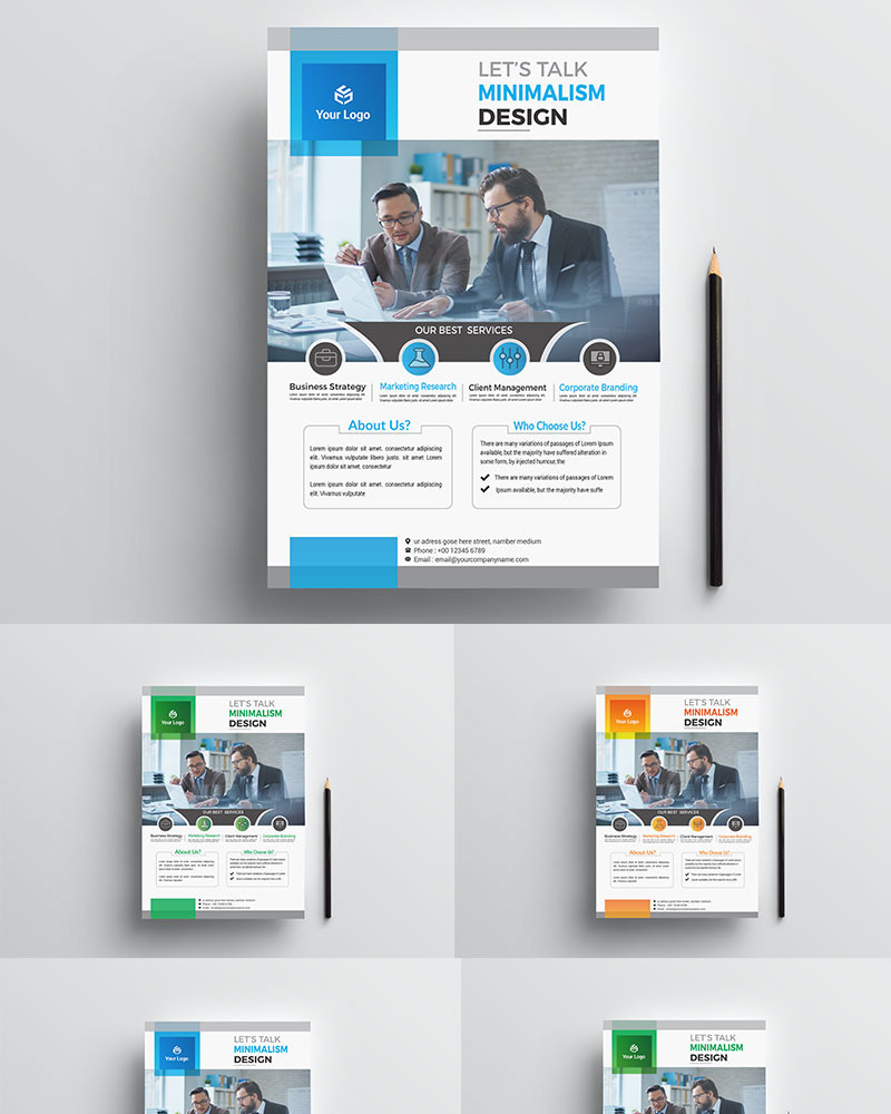 Flyers creativos y limpios perfectos: plantilla de identidad corporativa