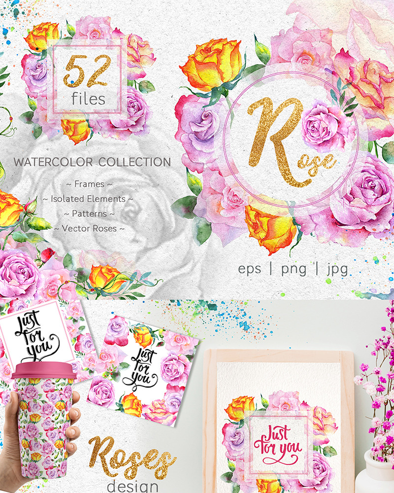 Pink Roses Collection Watercolor png - Illustration