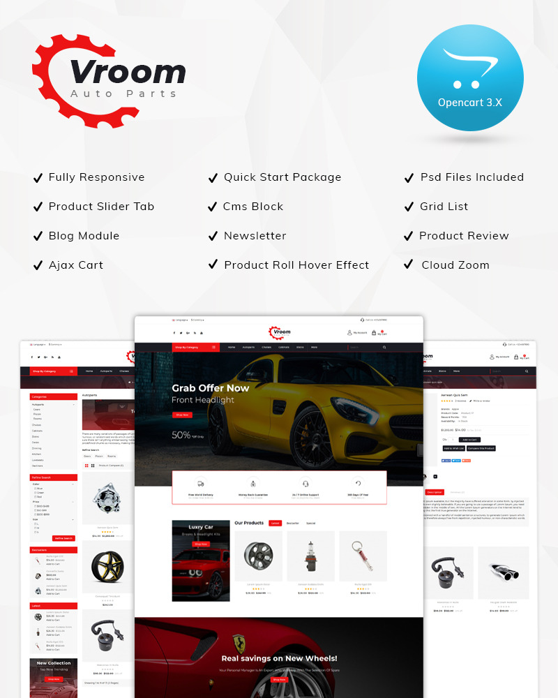 Vroom Auto Spare-Parts Store OpenCart Template