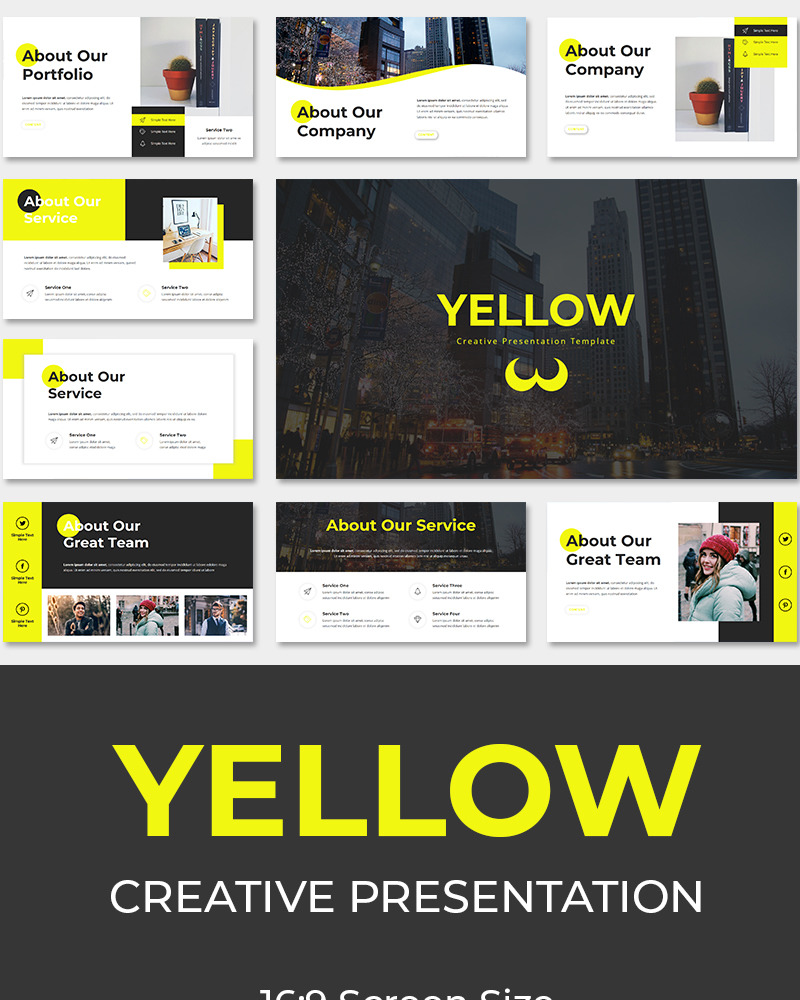 Yellow Creative PowerPoint template #77415 - TemplateMonster