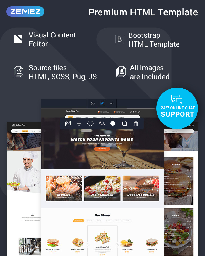 Black Bear Bar - Food & Restaurant Ready-to-Use Modern HTML5 Website ...