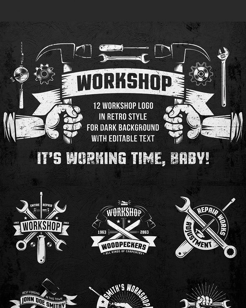 Workshop Emblems On Dark - Illustration - TemplateMonster