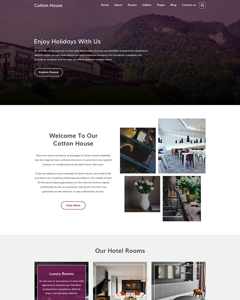 Cotton House | Resort, Hotel and Holiday PSD Template