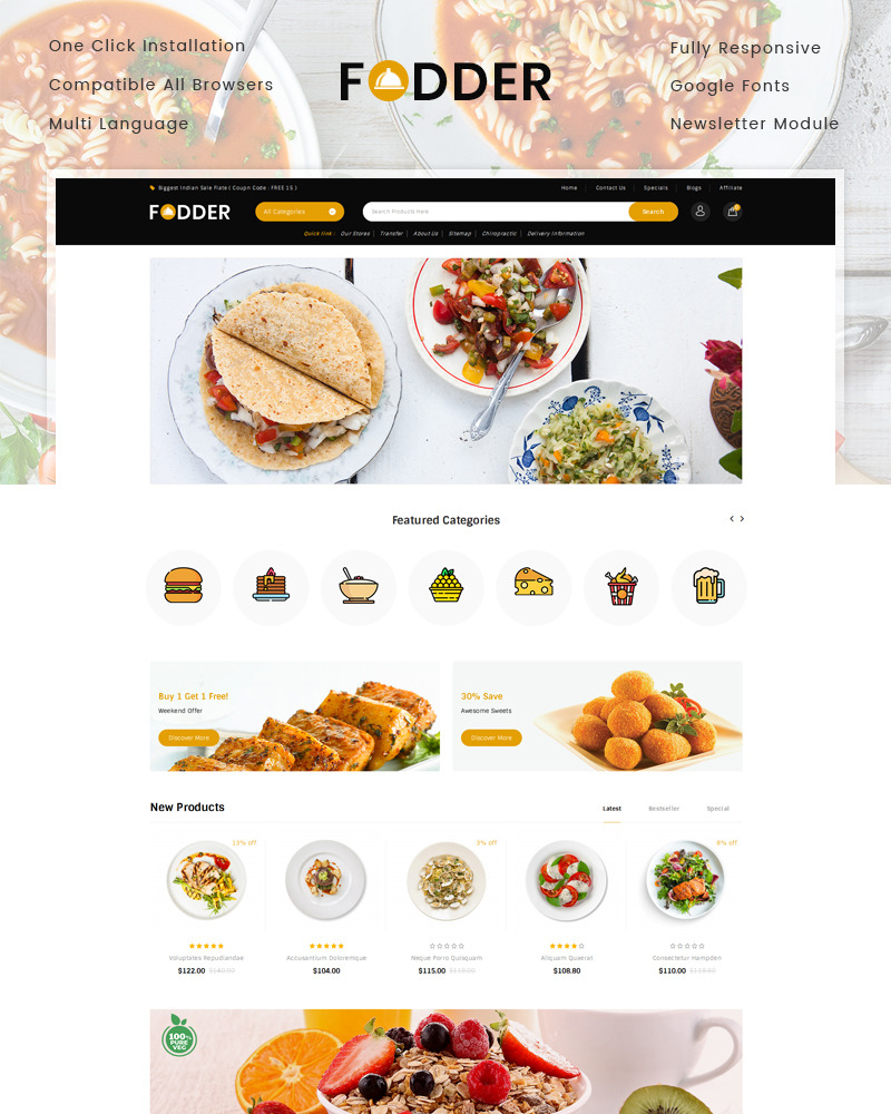 Fodder Restaurant Store OpenCart Template #78706