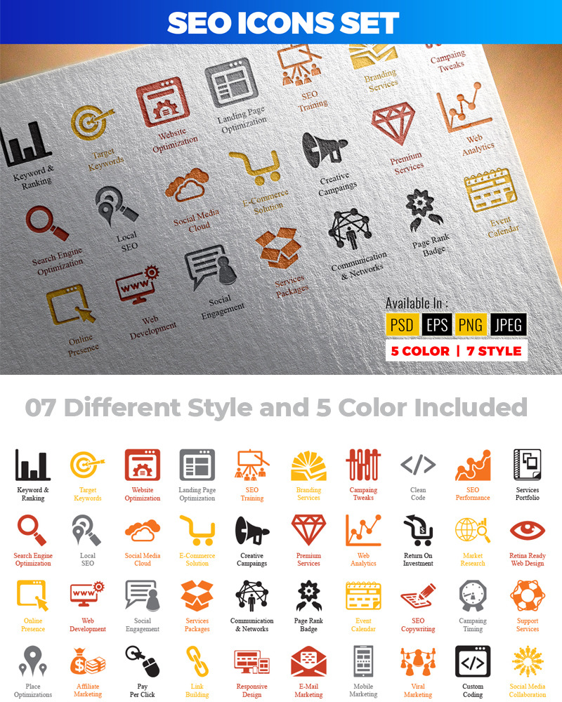 SEO (Search Engine Optimization) Icon Set - TemplateMonster