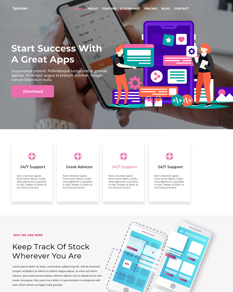 Spinner - App Landing PSD Template #79388 - TemplateMonster