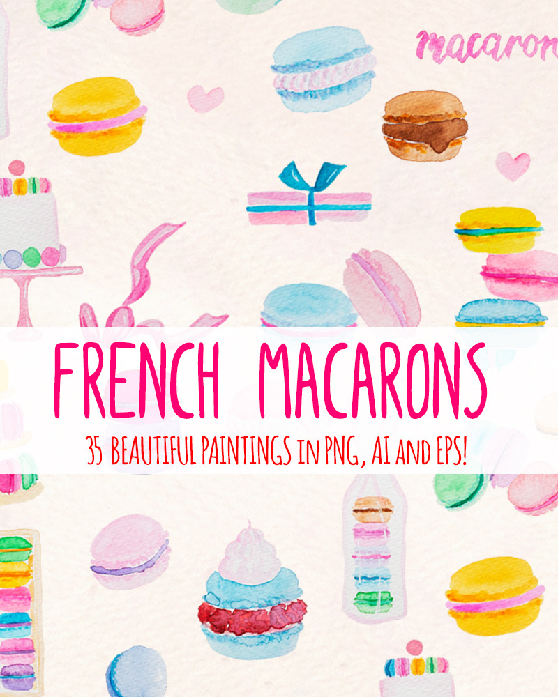 35 Pretty French Macarons - Illustration - TemplateMonster