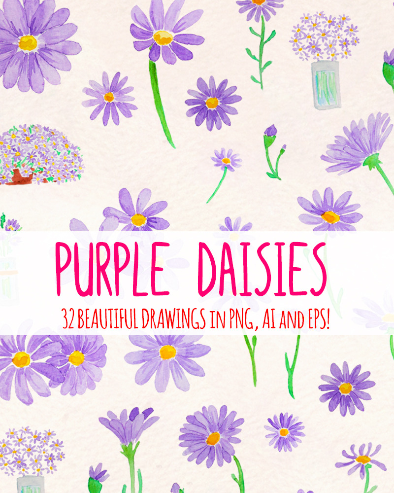 32 Cute Purple Daisy - Illustration #79511 - TemplateMonster