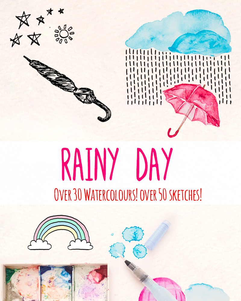 86 Rain Themed Graphics Elements - Illustration