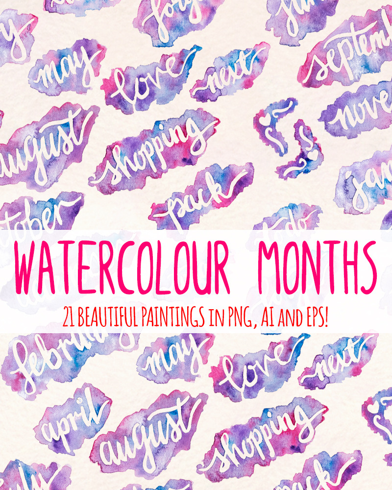 21 Watercolor Month Markers - Illustration - TemplateMonster