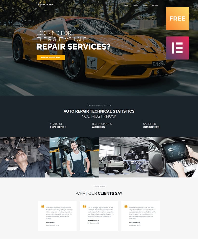 Fair Wind lite - Car Repair Modern WordPress Elementor Theme