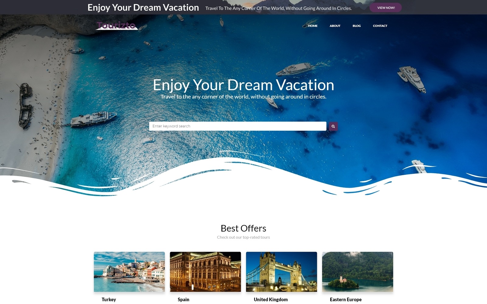 Tourizto lite - Tema WordPress Elementor da empresa de viagens