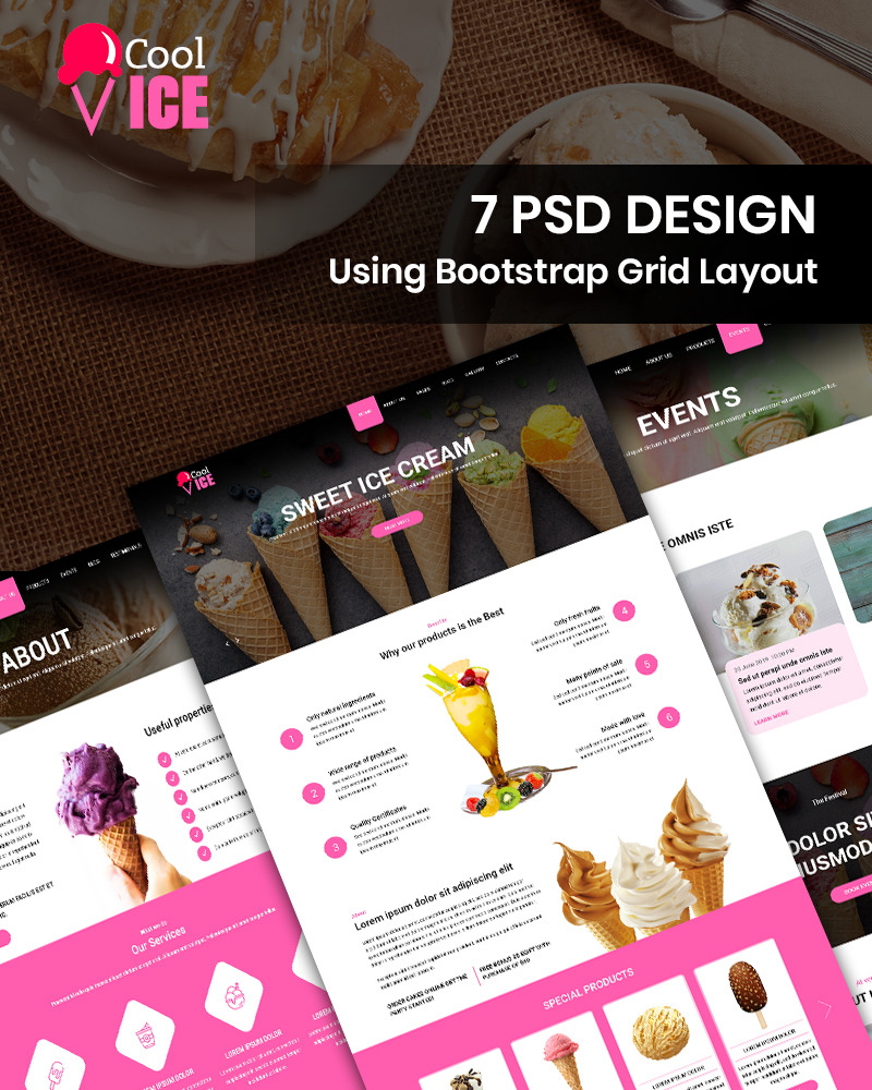 Cool Ice - Ice Cream Shop PSD Template - TemplateMonster