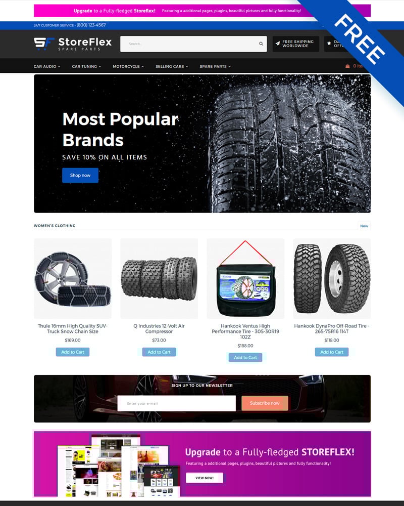 StoreFlex - Чистый бесплатный шаблон OpenCart для электронной коммерции автозапчастей