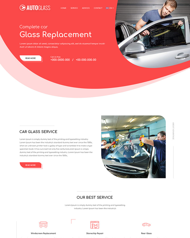 Autoglass - Glass Repair PSD Template - TemplateMonster