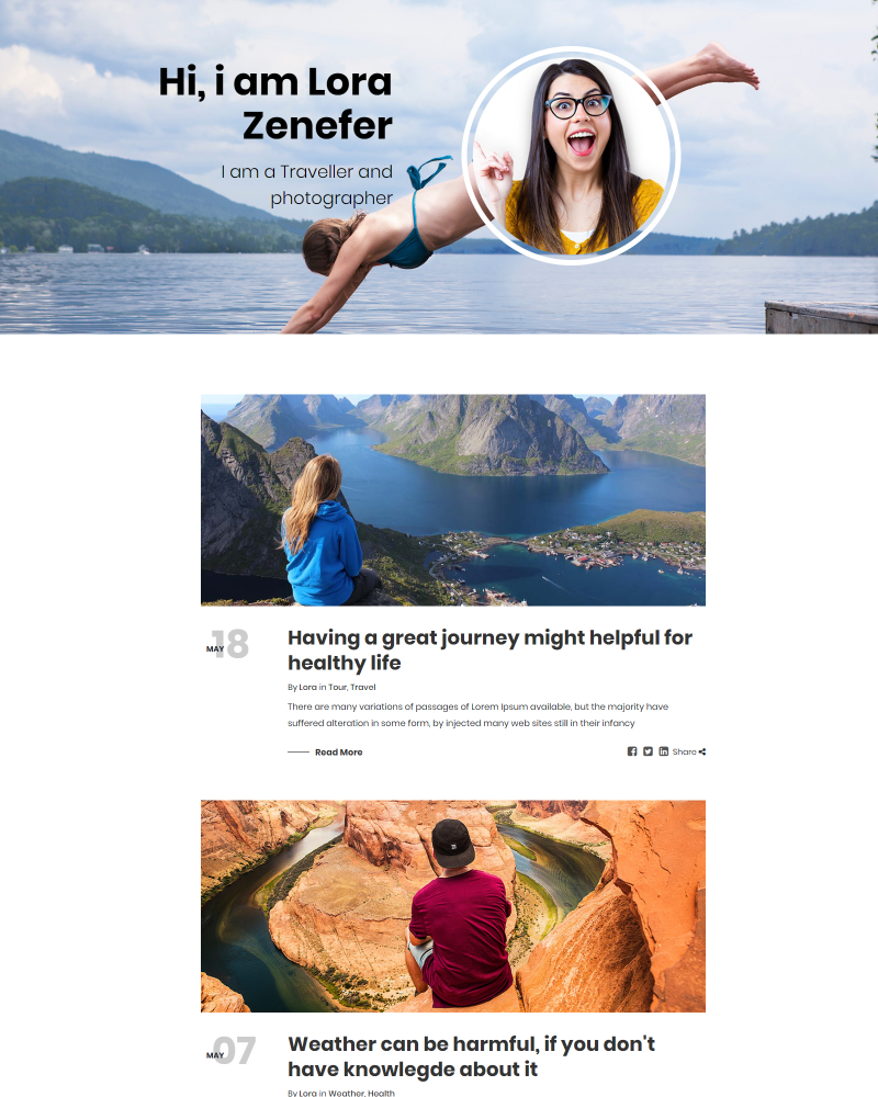Lora Personal Blog Bootstrap Website Template