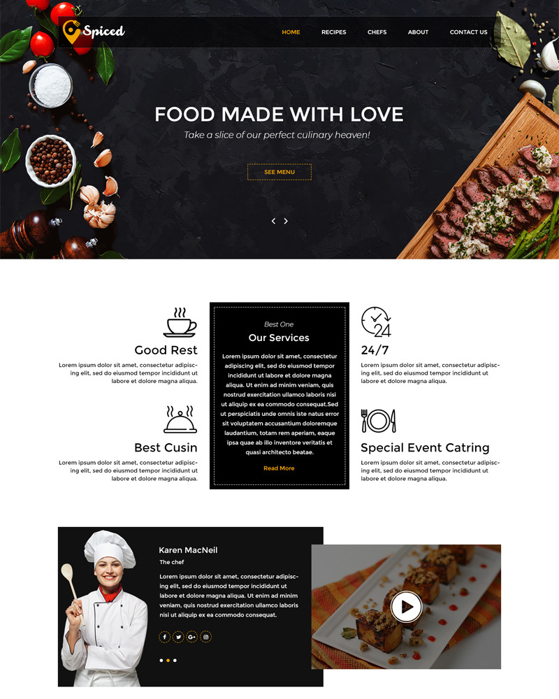Spiced - Chef PSD Template #80630 - TemplateMonster
